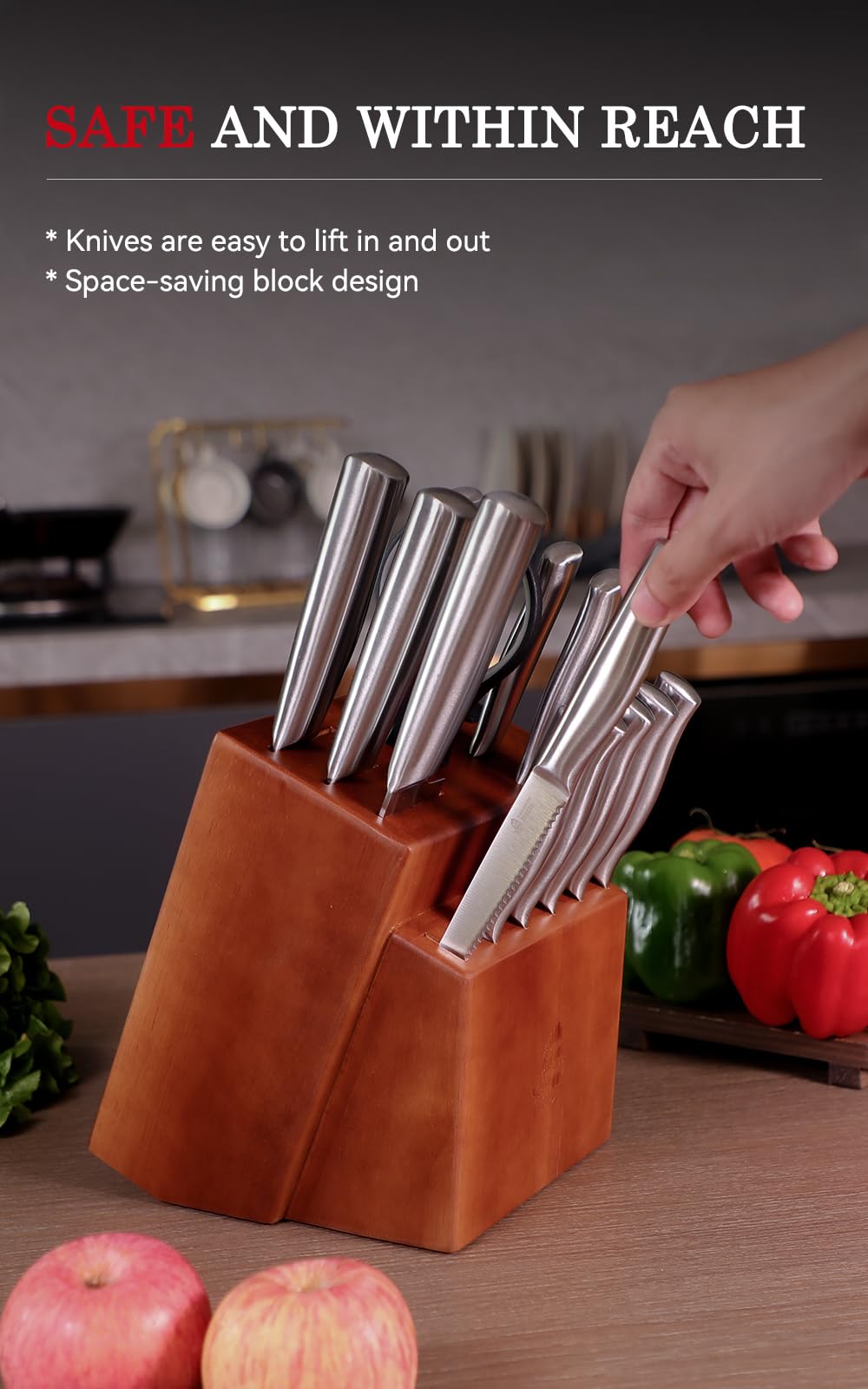 TUO Knife Block Set - 7 piece Kitchen Knife Set with Wooden Block, Kitchen Chef Knife Set - Ergonomic Pakkawood Handle - German HC Steel - BLACK HAWK SERIES with Gift Box