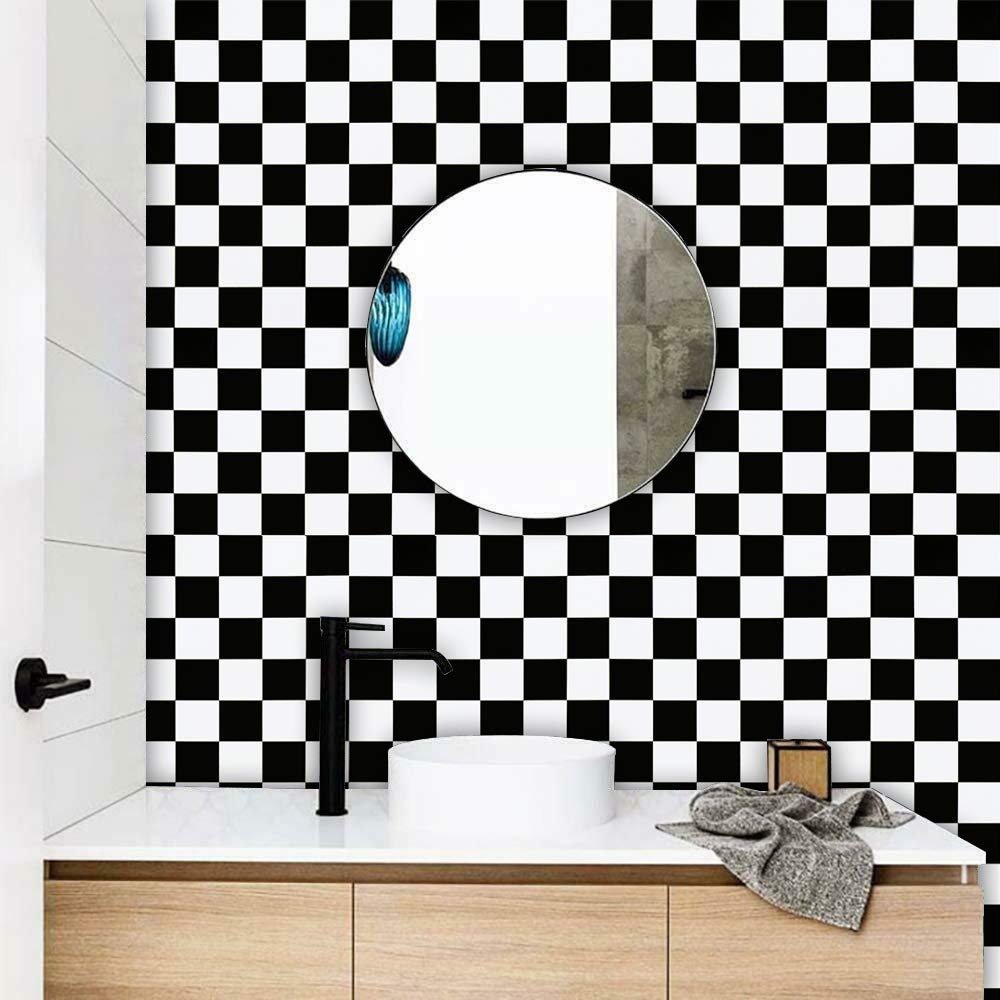 Hopepak Black and White Contact Paper Peel and Stick Wallpaper 17.7''×118" Mosaic Checkered Wallpaper Lattice Self Adhesive Removable Wallpaper for Bedroom Bathroom Cabinet Shelf Drawer Liner