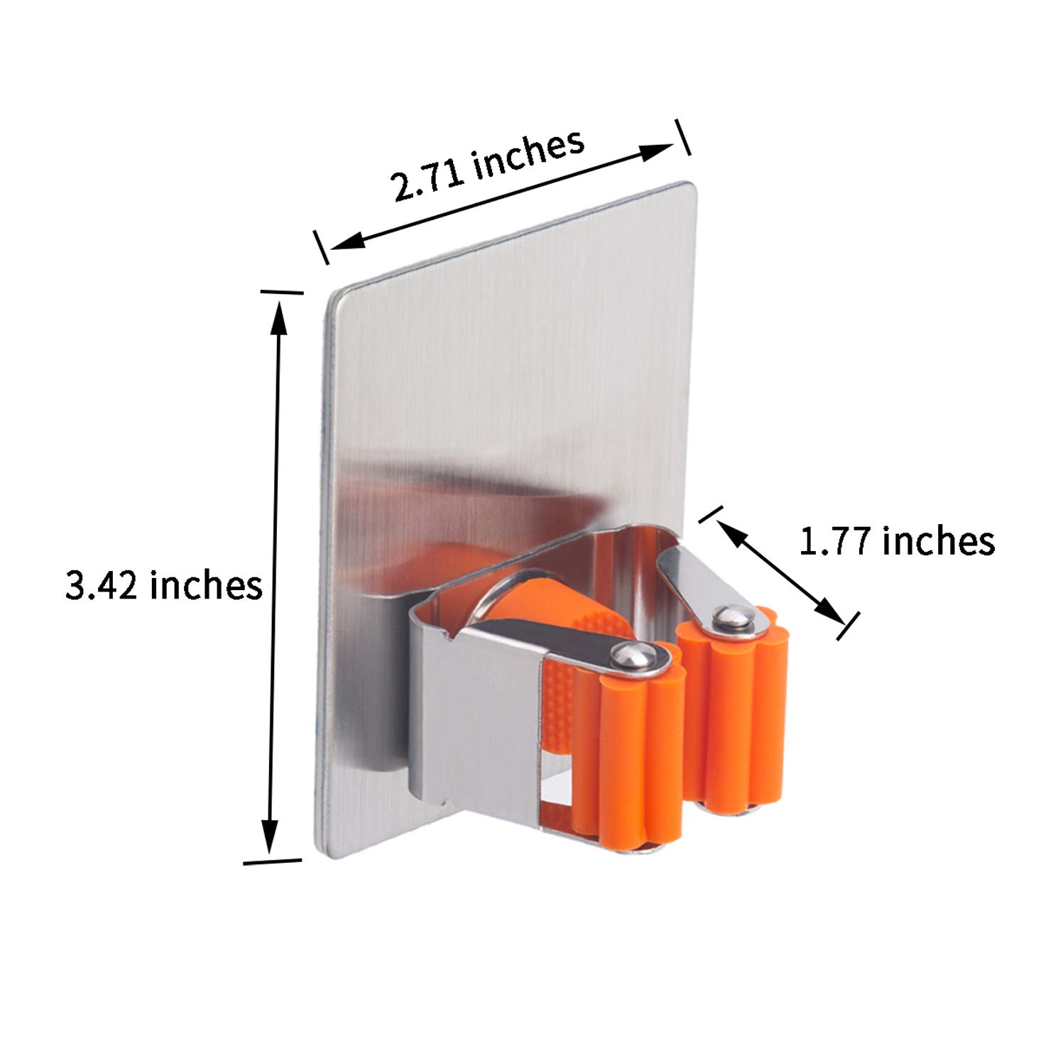 VHIEDN Broom and Mop Holder Wall Mounted, Stainless Steel Self-Adhesive Single Broom Hanger Hook,Organizer Rack for Kitchen Garage Closet Pantry Refrigerator,Rectangle - Orange (4 Pack)