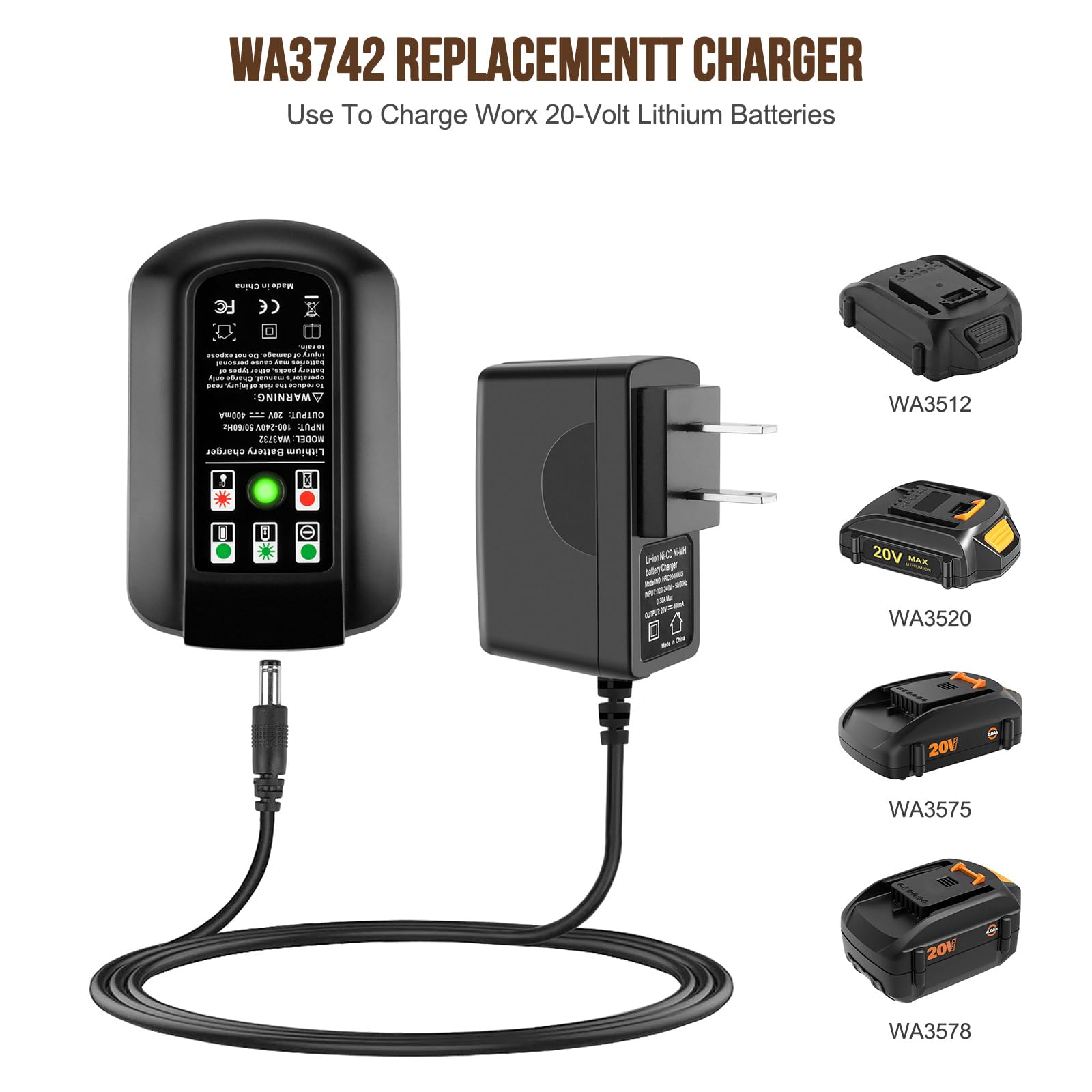 ADVTRONICS Replacement Worx 20V Battery and Charger Kit for Worx WA3525 WA3520 WA3575 WA3578 20V PowerShare Battery, for Worx 20V and 40V (2X20V) Cordless Tools (2 Batteries & 1 Charger)