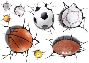 supzone sport balls wall decals 3d wall stickers break through the wall removable vinyl diy basketball rugby baseball football wall decor boys playroom bedroom classroom living room