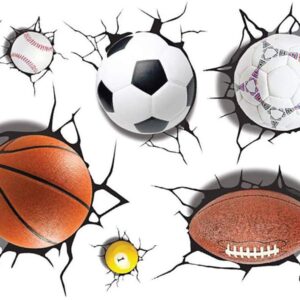 Supzone Sport Balls Wall Decals 3D Wall Stickers Break Through The Wall Removable Vinyl DIY Basketball Rugby Baseball Football Wall Decor Boys Playroom Bedroom Classroom Living Room