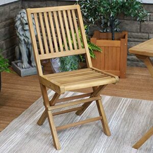 Sunnydaze Nantasket Solid Teak Outdoor Folding Dining Chairs - Light Wood Stain Finish - 2 Chairs