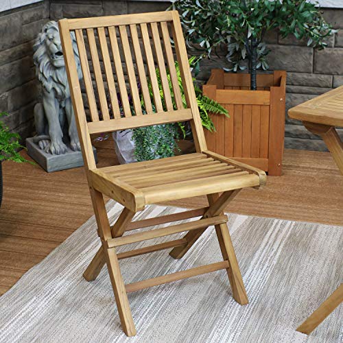 Sunnydaze Nantasket Solid Teak Outdoor Folding Dining Chairs - Light Wood Stain Finish - 2 Chairs