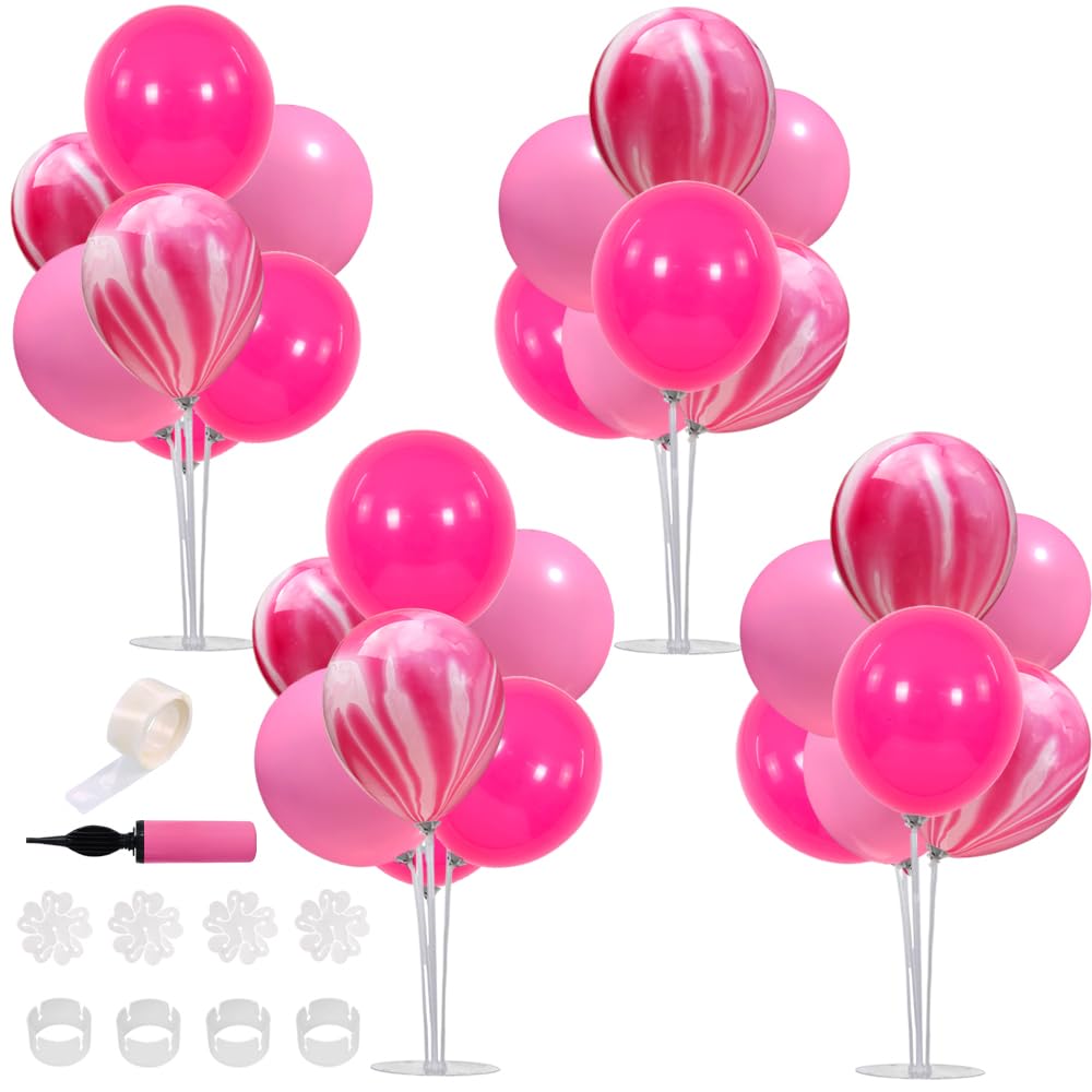 TONIFUL 4 Balloons Stand Kit Pink Marble Centerpieces Table Decorations for Girl Sweet 16th Birthday Decorations Bridal Shower,Baby Shower,15th Quinceanera Table Party Decorations