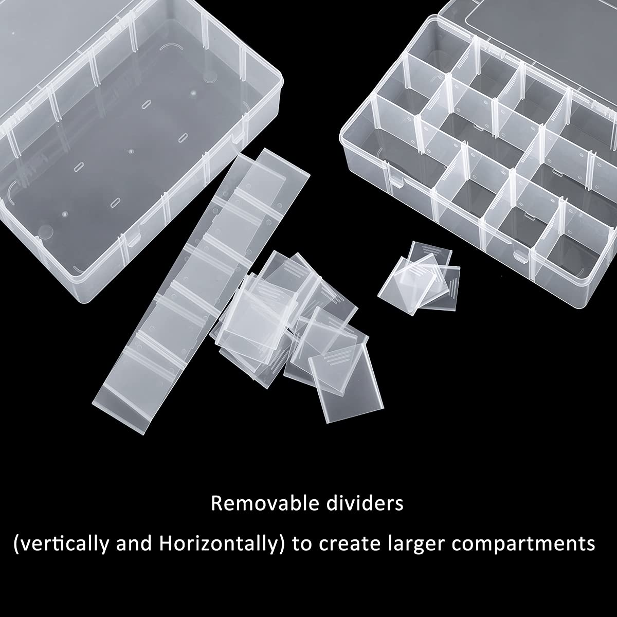 Snowkingdom 2 Pack Large 15 Grid Clear Organizer Box Adjustable Dividers - Plastic Compartment Storage Container for Washi Tapes, Craft, Beads, Jewelry, Small Parts