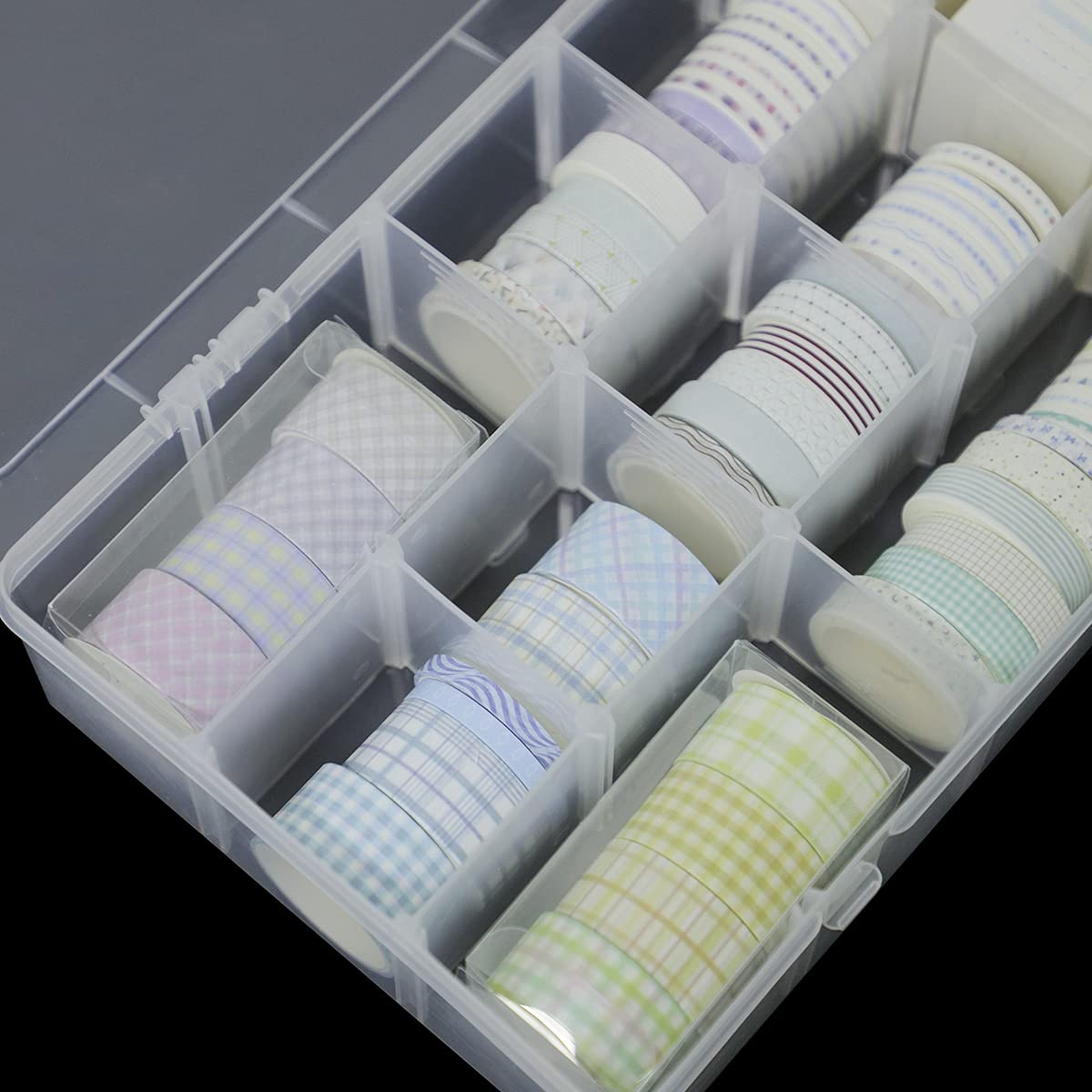 Snowkingdom 2 Pack Large 15 Grid Clear Organizer Box Adjustable Dividers - Plastic Compartment Storage Container for Washi Tapes, Craft, Beads, Jewelry, Small Parts