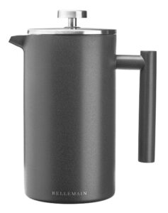 bellemain french press double walled insulated 304 stainless steel coffee maker, (grey, 35 oz), micro mesh filtration, extra filter included, no coffee grounds, rust free, dishwasher safe