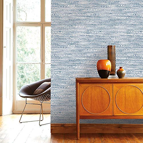 Tempaper Blue Moon Moire Dots Removable Peel and Stick Wallpaper, 20.5 in X 16.5 ft, Made in the USA