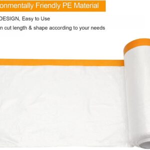 AConnet Pre-Taped Masking Film 13ft x 130ft Painters Plastic Sheeting Roll, Clear Plastic Sheeting Cover Plastic Drop Cloths for Painting, Automotive Appliance (2 Rolls, 65ft Per Roll)