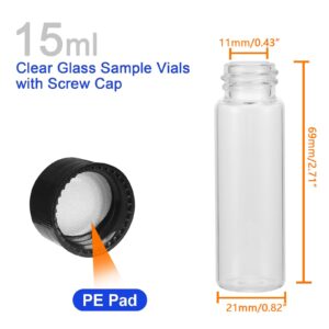 Kesell 15ml Transparent Glass Sample Bottle Small Glass Sample Bottle with Scew Cap and Liquid Bottle，Pack of 8