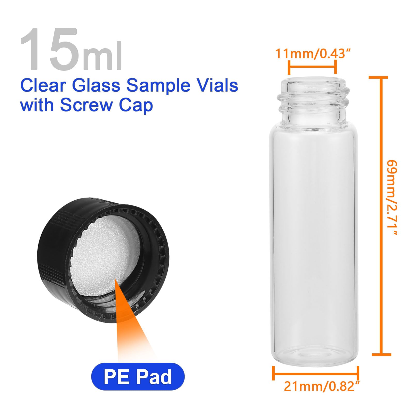 Kesell 15ml Transparent Glass Sample Bottle Small Glass Sample Bottle with Scew Cap and Liquid Bottle，Pack of 8