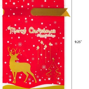 50 PCS Christmas Candy Bag Christmas Treat Bags Candy Goodies Plastic Drawstring Gift Bags Merry Christmas Treat Bags for Birthday Party Snack Wrapping Wedding Gift Party Favor Merry X-mas