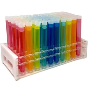 16x125mm assorted color plastic test tube set with caps and rack, karter scientific (pack of 50)