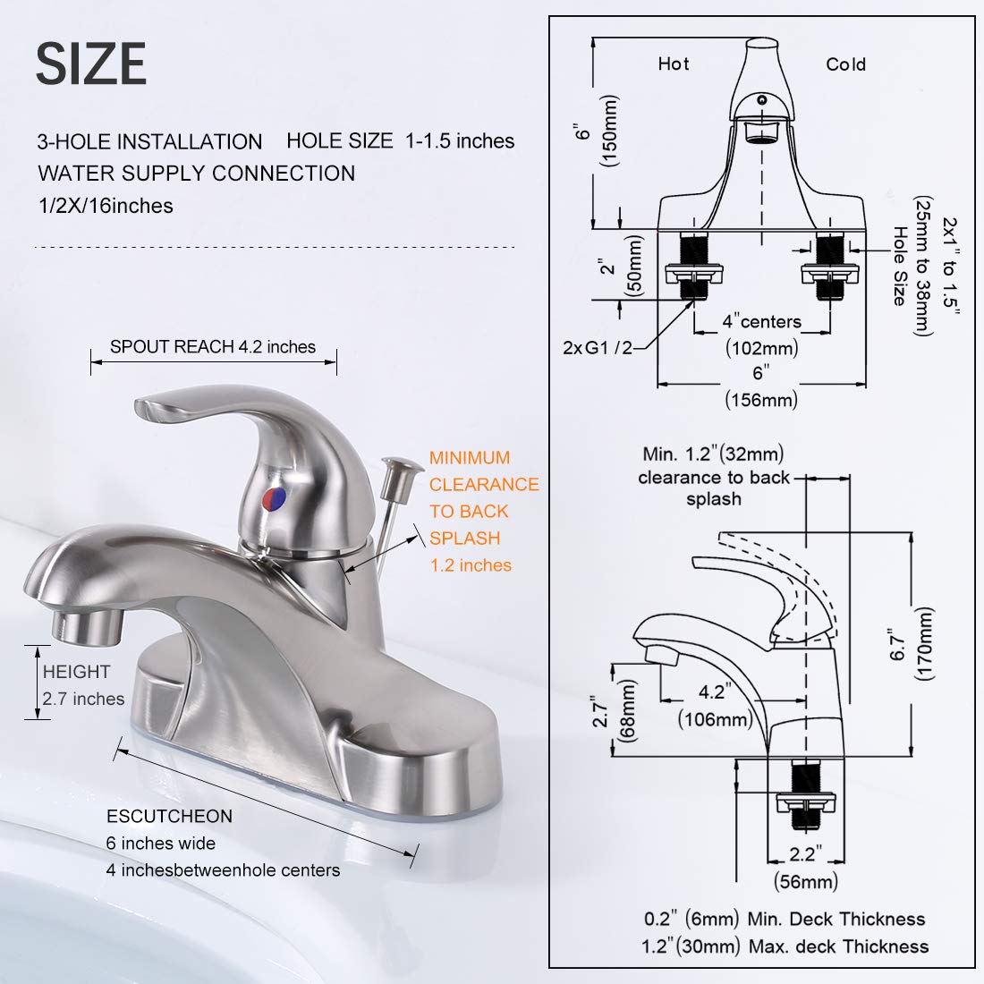 Kitchen Faucet with Sprayer Kitchen Sink Faucet Single Handle Brushed Nickel and Bathroom Faucet 1 Handle Low Arc WOWOW