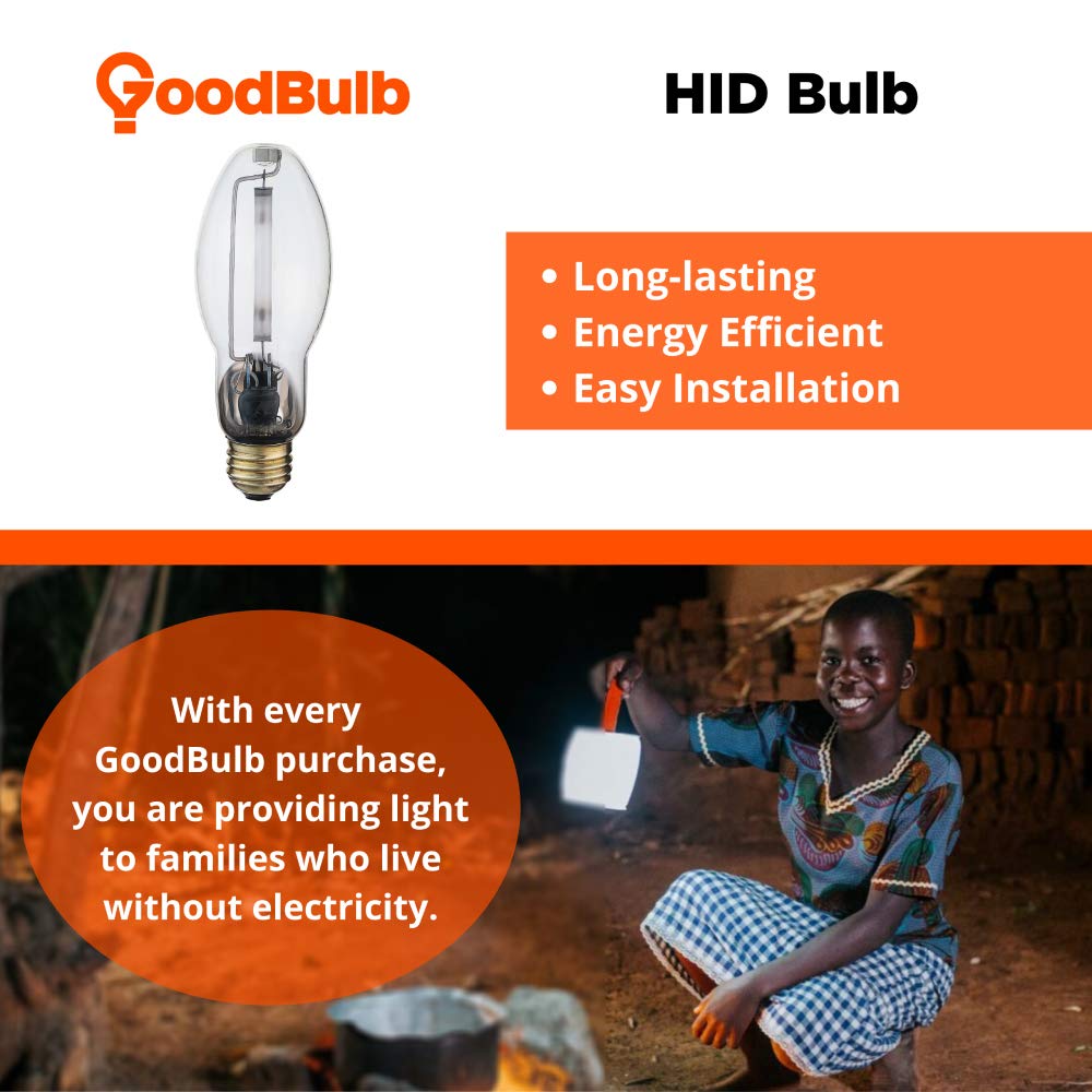 GoodBulb 70-Watt High Pressure Sodium HID Light Bulb | E26 Base ED17 ANSI Code S62 | 2000K Warm White Color | Clear Finish | 24000 Life Hours (Pack of 2 Bulbs)