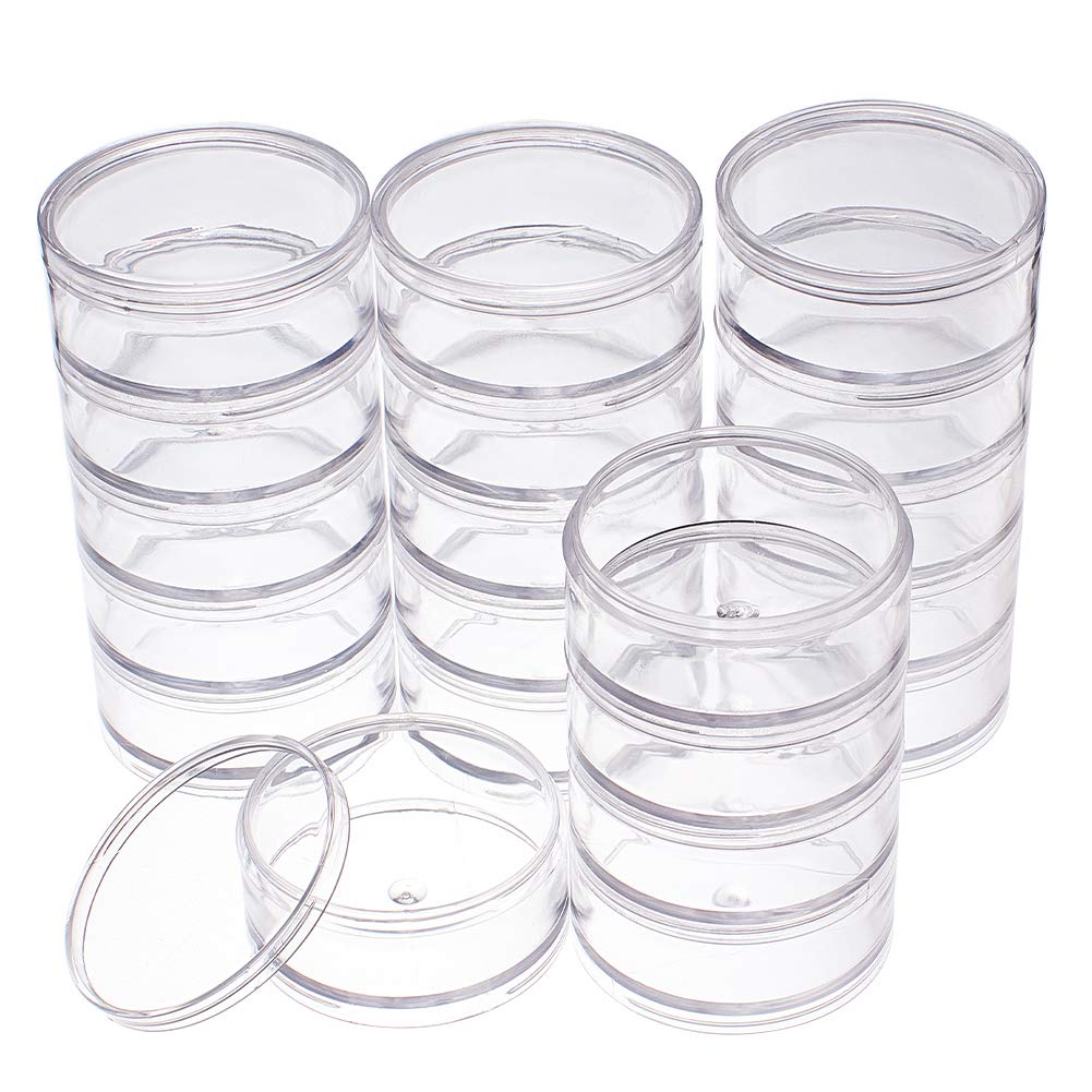 BENECREAT 60ML Stackable Round Plastic Containers 4 Column(5 Layer/Column) Bead Storage Jars for Diamond Drills, Seed Beads, Nail Art Glitters, and Other Jewelry Components