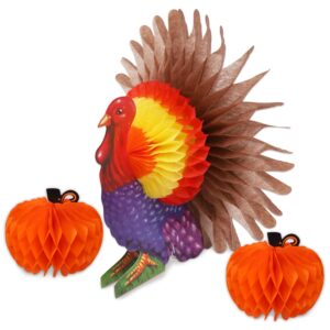 forup thanksgiving tissue turkey decorations, thanksgiving turkey pumpkin centerpiece table decoration with artificial maple leaves for thanksgiving harvest party table centerpiece accessories