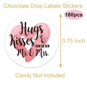 Chocolate Drop Labels Stickers, Hugs & Kisses from The New Mr. & Mrs, 180 Count, Fits Hershey's Kisses Party Favors, Wedding Stickers, Perfect for Weddings, Bridal Shower Engagement Party.