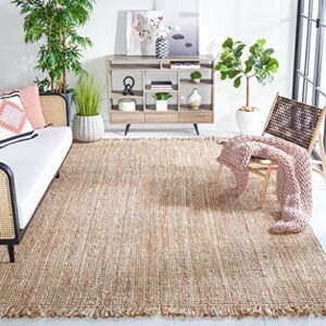 safavieh natural fiber collection area rug - 8' x 10', natural & beige, handmade woven fringe jute, ideal for high traffic areas in living room, bedroom (nf828a)