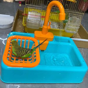 kathson Bird Bathtub Parrot Shower Box Bathing Tub Container Cage Accessory for Small Medium Parakeet Cleaning Supplies,Two Uses: Parrot Bathtub and Kitchen Sink Toy