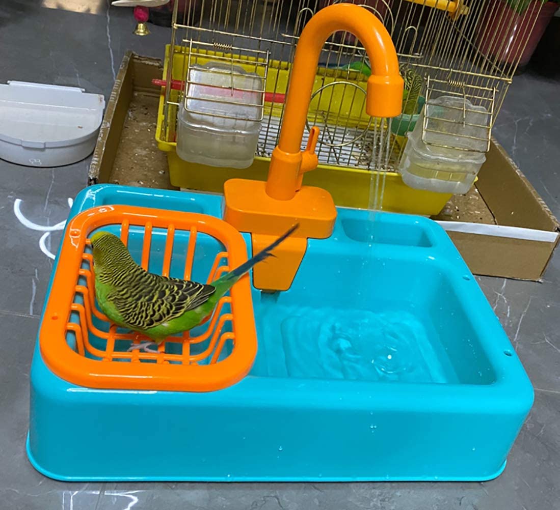 kathson Bird Bathtub Parrot Shower Box Bathing Tub Container Cage Accessory for Small Medium Parakeet Cleaning Supplies,Two Uses: Parrot Bathtub and Kitchen Sink Toy