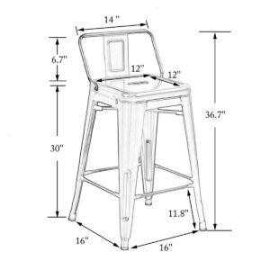 HAOBO Home 30" Metal Bar Stools Industrial Barstools Counter Height Stools for Indoor/Outdoor Barstools [Set of 4] (30", Low Back Distressed Red)