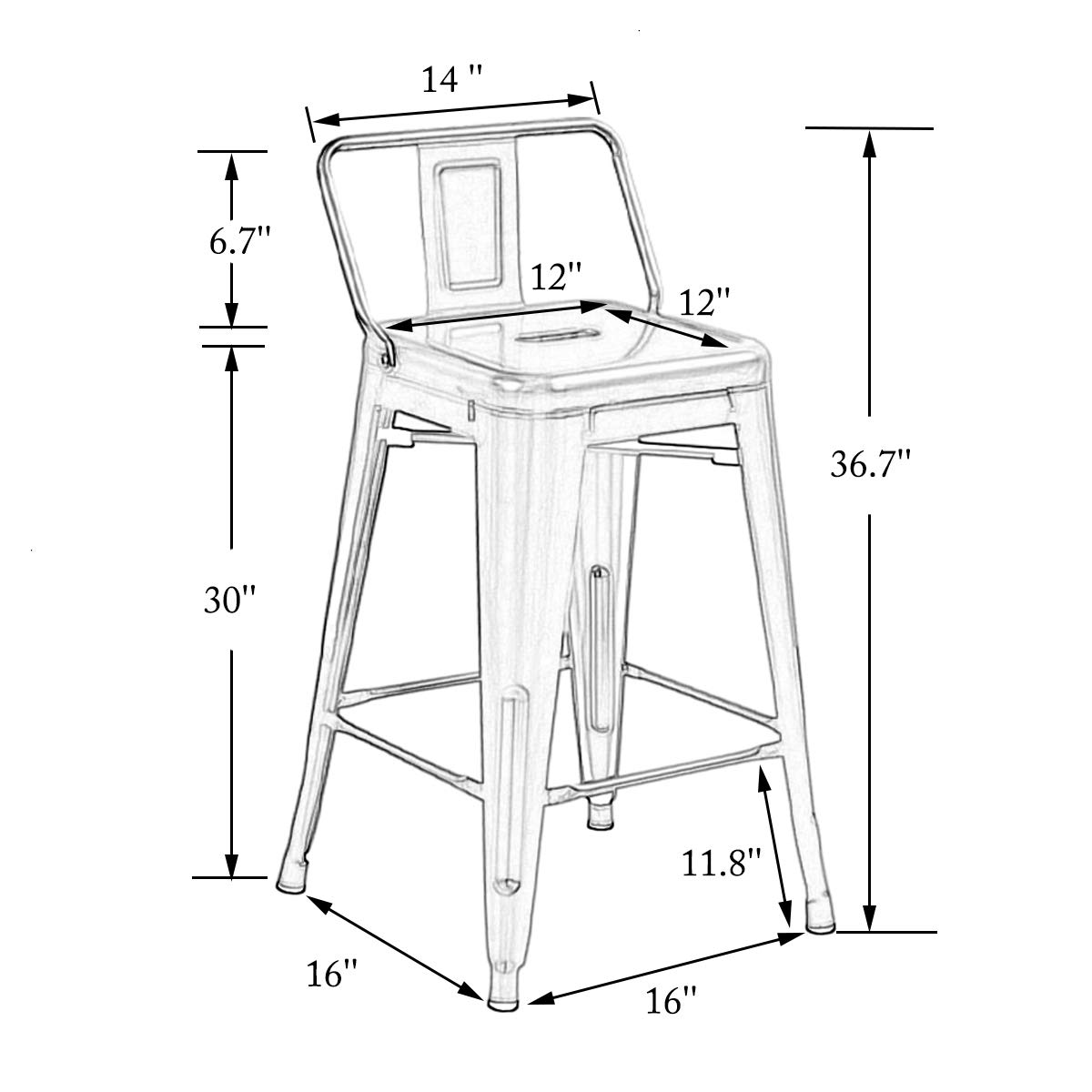 HAOBO Home 30" Metal Bar Stools Industrial Barstools Counter Height Stools for Indoor/Outdoor Barstools [Set of 4] (30", Low Back Distressed Red)