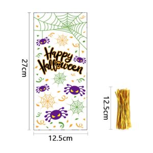 STEFORD Halloween Cellophane Bags,200PCS Clear Candy Cookie Treat Bags with 400 Piece Twist Ties for Halloween Party Favor Supplies