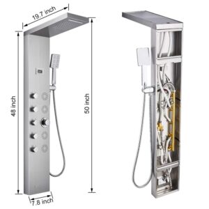 MENATT Shower Panel Tower System, SUS304 Stainless Steel 5-IN-1 Shower Column with 4 Body Massage Jets, Rainfall & Waterfall Shower, Handheld Shower, Bathtub Spout