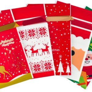 50 PCS Christmas Candy Bag Christmas Treat Bags Candy Goodies Plastic Drawstring Gift Bags Merry Christmas Treat Bags for Birthday Party Snack Wrapping Wedding Gift Party Favor Merry X-mas