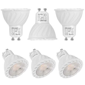 dicuno prooe gu10 led bulb high cri 98, 50w halogen equivalent, flicker-free eye-protection, warm white 3000k, 5w gu10 spotlights bulbs 350lm non-dimmable for track, recessed lighting, 6 pack