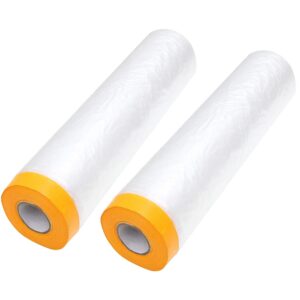 aconnet pre-taped masking film 13ft x 130ft painters plastic sheeting roll, clear plastic sheeting cover plastic drop cloths for painting, automotive appliance (2 rolls, 65ft per roll)