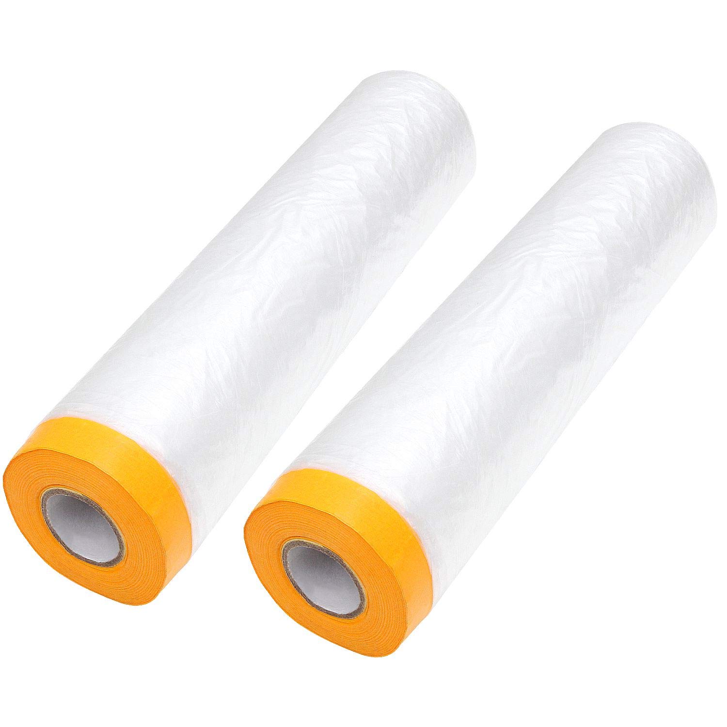 AConnet Pre-Taped Masking Film 13ft x 130ft Painters Plastic Sheeting Roll, Clear Plastic Sheeting Cover Plastic Drop Cloths for Painting, Automotive Appliance (2 Rolls, 65ft Per Roll)