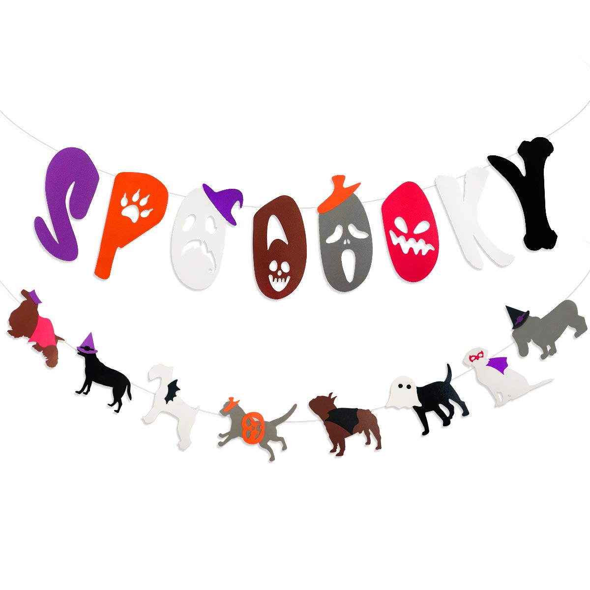 pinkblume Halloween Dog Party Decorations Spooky Puppy Hanging Bunting Banner with Ghosts Pumpkin Witch's hats Dog Paws and Bones for All Hallows Eve Happy Halloween Birthday Holiday Party Supplies