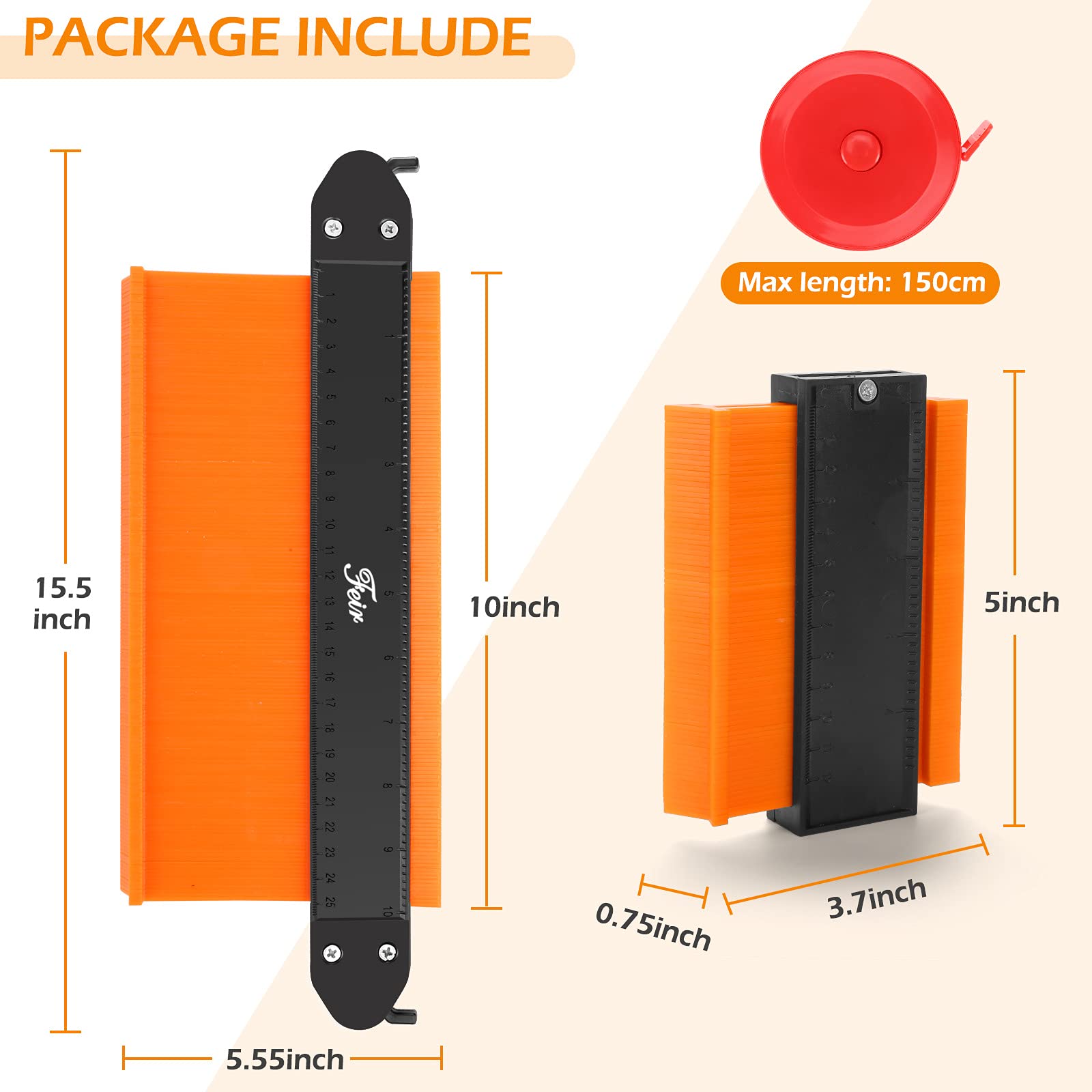 Contour Gauge Duplicator with Lock, Widen Shape Duplication Gauge Tool 5”& 10”, 2 Pack Master Outline Measuring Plastic Ruler for Corners, Woodworking Templates, Tiles and Laminate