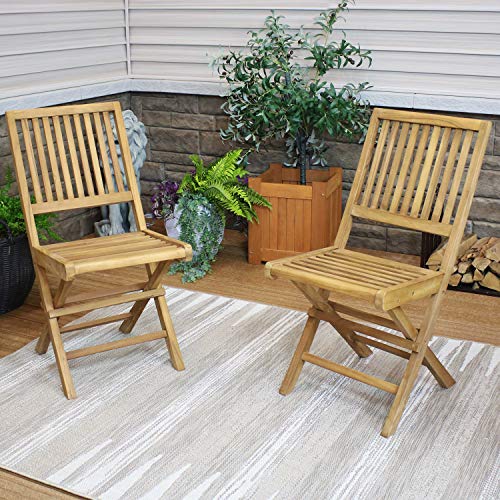 Sunnydaze Nantasket Solid Teak Outdoor Folding Dining Chairs - Light Wood Stain Finish - 2 Chairs