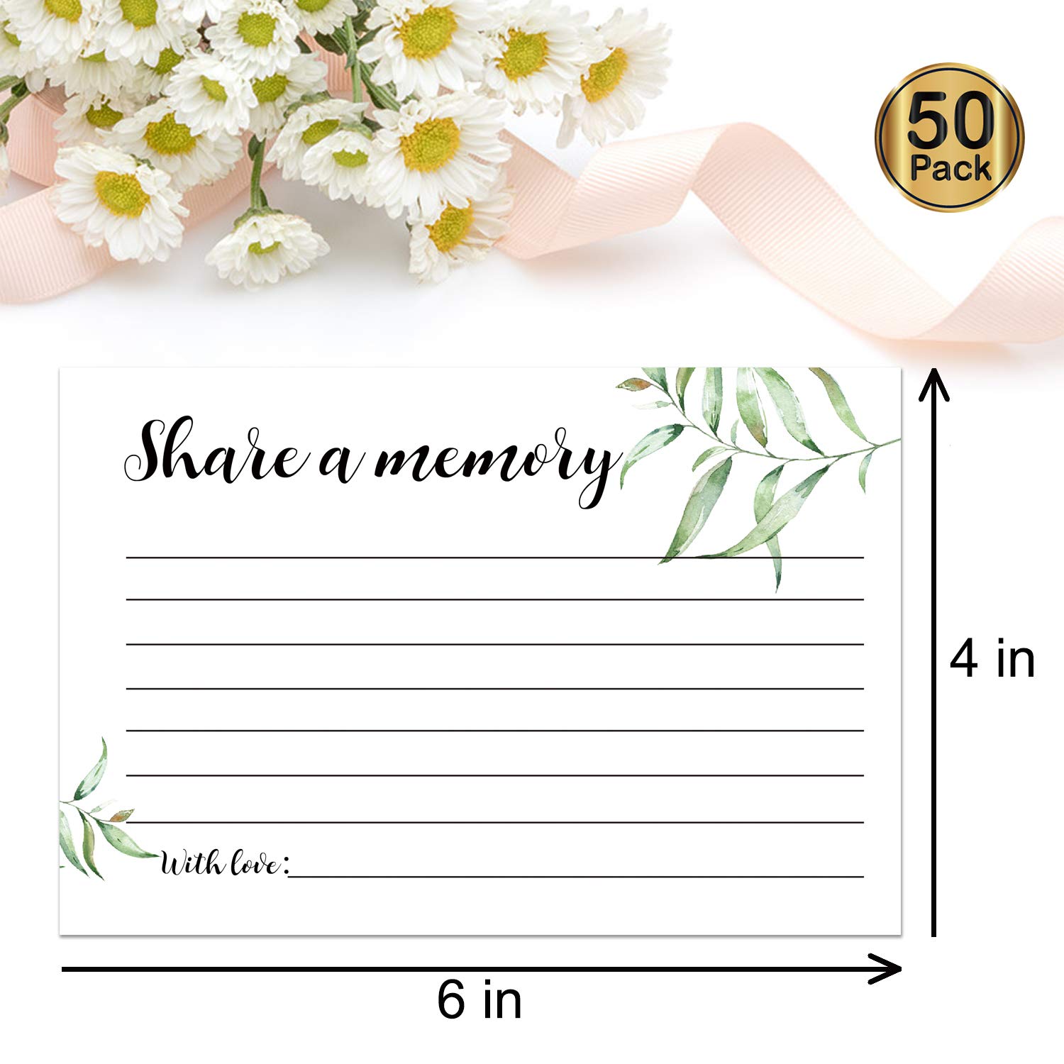 Giftideaworkshop 50 Greenery Share A Memory Cards for Celebration of Life Birthday Anniversary Memorial Funeral Graduation Bridal Shower Game, Guest Book Ideas, and Alternatives.4x6 Inches.