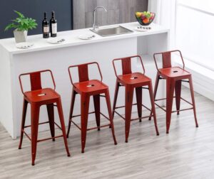 haobo home 30" metal bar stools industrial barstools counter height stools for indoor/outdoor barstools [set of 4] (30", low back distressed red)