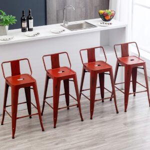 HAOBO Home 30" Metal Bar Stools Industrial Barstools Counter Height Stools for Indoor/Outdoor Barstools [Set of 4] (30", Low Back Distressed Red)