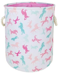 acmuuni canvas thick clothes basket laundry hamper with handles cotton storage organizer bins for kids boys girls toys nursery gift basket (colorful unicorn)