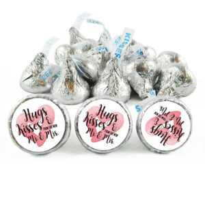 Chocolate Drop Labels Stickers, Hugs & Kisses from The New Mr. & Mrs, 180 Count, Fits Hershey's Kisses Party Favors, Wedding Stickers, Perfect for Weddings, Bridal Shower Engagement Party.