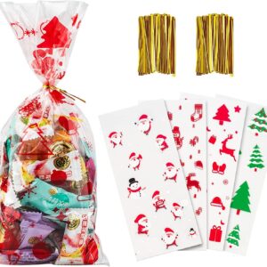 200 PCS Christmas Cellophane Goody Bags Assortment for Holiday Treats, Christmas Party Favors, Cello Candy Bags, Christmas Gifts, Party Supplies, Christmas Goodie Bags