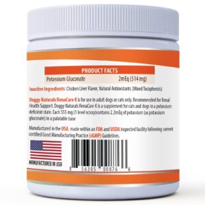 RenaCare K is for Renal K (Potassium Gluconate) Potassium Supplement Powder for Dogs and Cats, (4 oz) with Chicken Liver Flavor - 215 Level Scoop (Made is U.S.A)