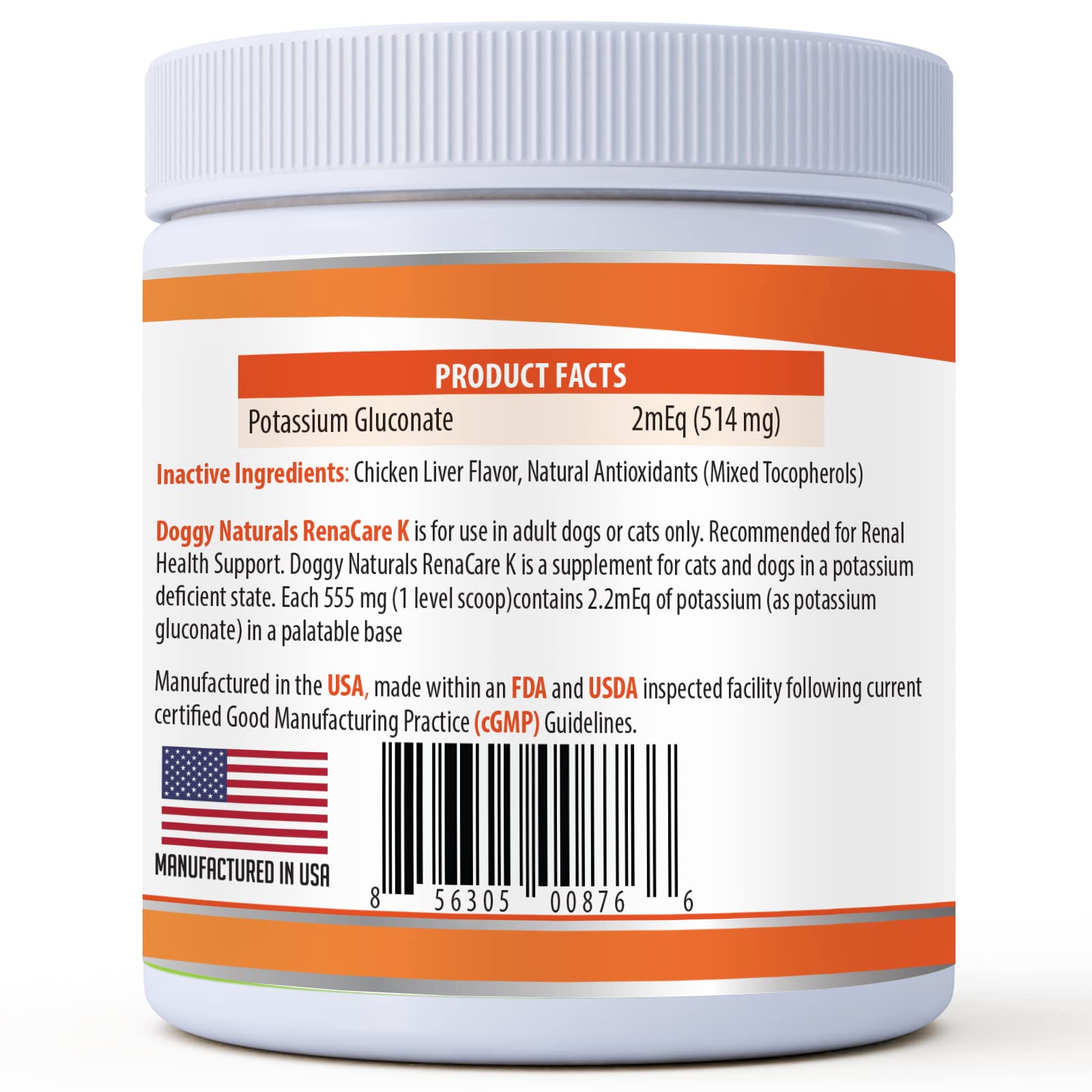 RenaCare K is for Renal K (Potassium Gluconate) Potassium Supplement Powder for Dogs and Cats, (4 oz) with Chicken Liver Flavor - 215 Level Scoop (Made is U.S.A)