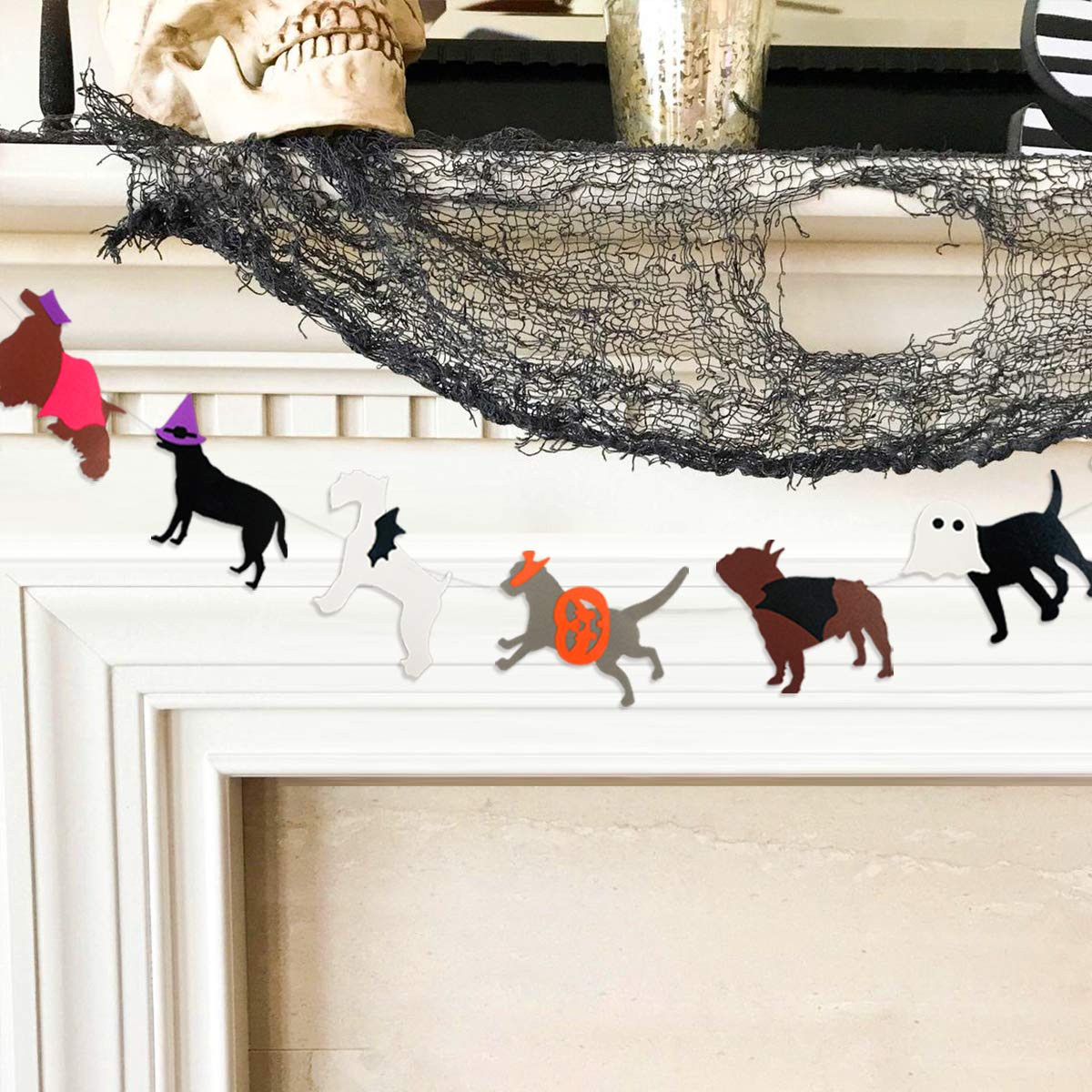 pinkblume Halloween Dog Party Decorations Spooky Puppy Hanging Bunting Banner with Ghosts Pumpkin Witch's hats Dog Paws and Bones for All Hallows Eve Happy Halloween Birthday Holiday Party Supplies