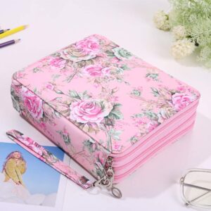 Shulaner 120 Slots Colored Pencil Case with Zipper Closure Large Capacity Pink Rose Oxford Pen Organizer Flower Pencil Holder