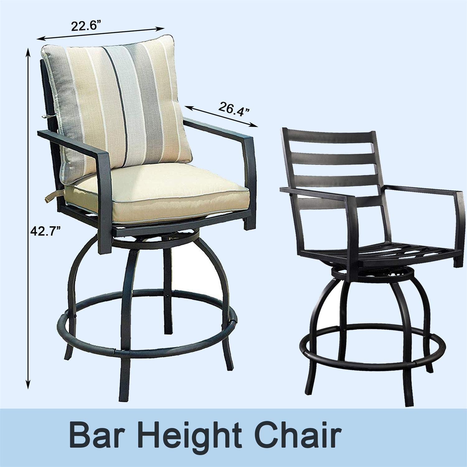 Patio Festival Outdoor Swivel Bar Stools Patio Height Chairs Set Includes 6 Bistro Chairs and 2 Glass Top Tables All-Weather Steel Frame Furniture for Lawn Yard Deck and Pool