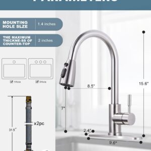 Kitchen Faucet with Sprayer Kitchen Sink Faucet Single Handle Brushed Nickel and Bathroom Faucet 1 Handle Low Arc WOWOW