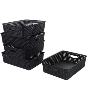 tstorage 5 packs plastic paper storage basket tray for office, black